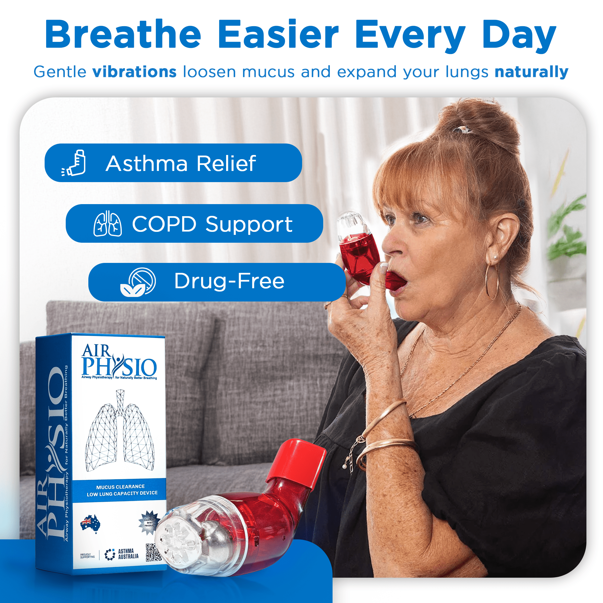 AirPhysio Blue Breathing Aid Asthma COPD Lung Therapy Mucus Removal ...